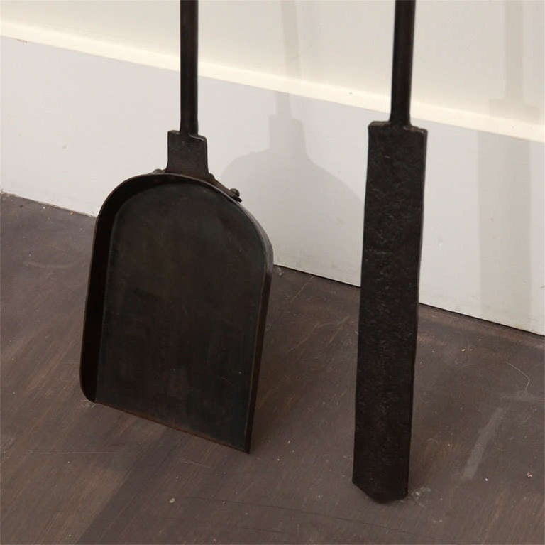 Hand-Forged Modern Iron Fire Poker and Shovel Set For Sale at 1stDibs