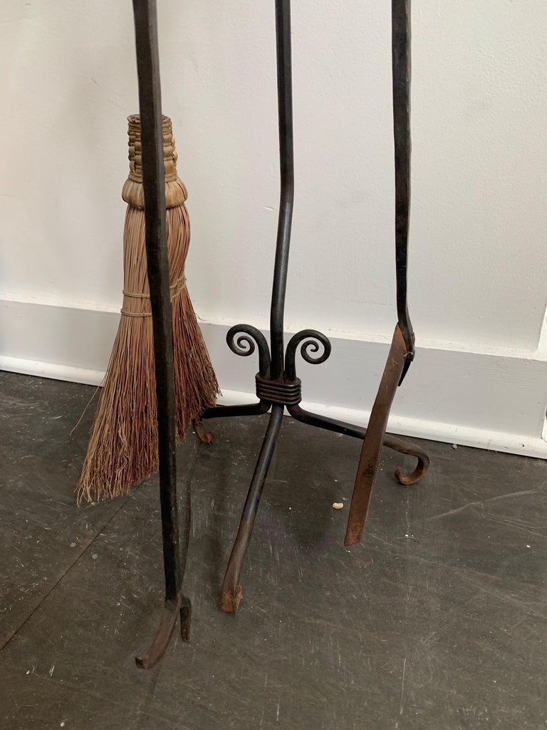 Hand Forged Iron Fireplace Tools with Steer Head Detail For Sale at 1stDibs