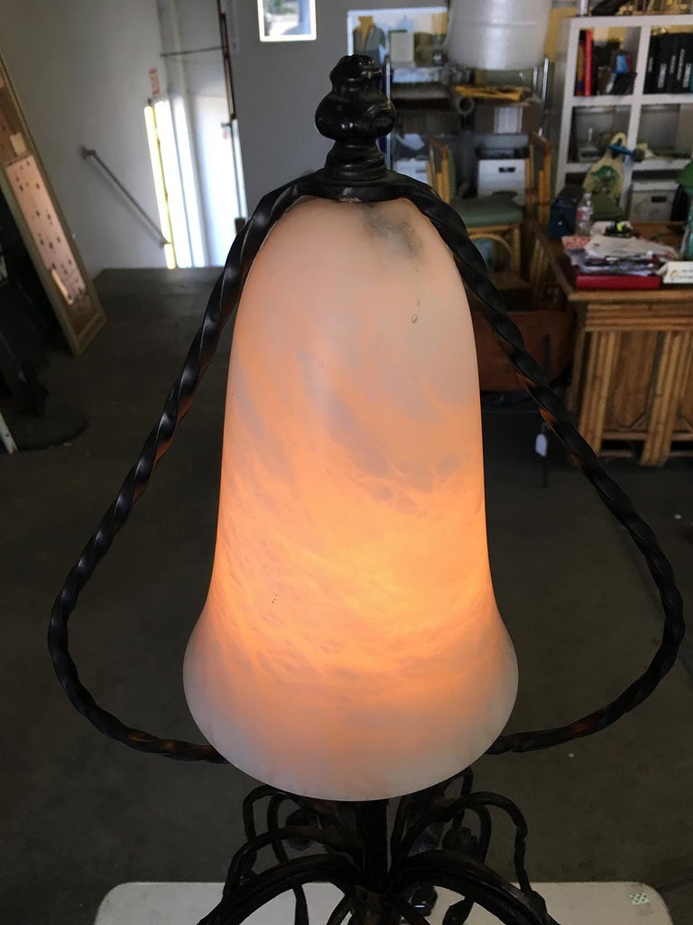 Hand Forged Iron Hanging Bell Table Lamp For Sale at 1stDibs