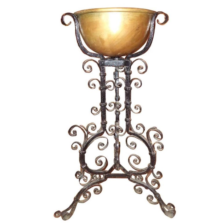 Hand-Forged Iron Plant Stand in the Manner of Samuel Yellin at 1stDibs