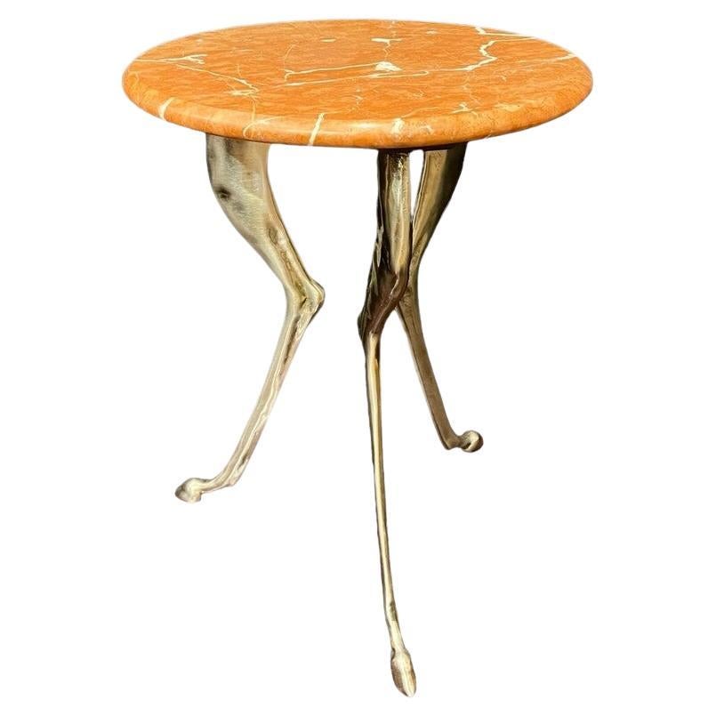 Hand Forged Iron Side Table with Rojo Marble Top and Hoofed Feet For ...