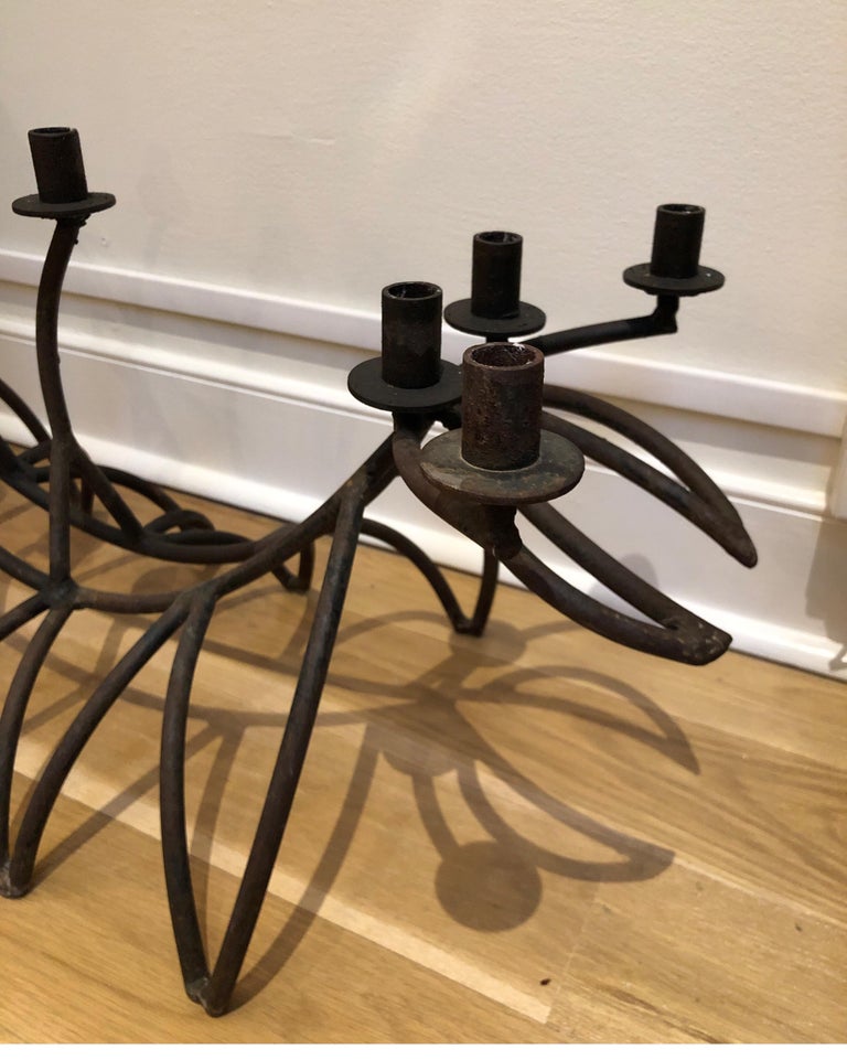 Hand Forged Midcentury Iron Candelabra, 7-Light For Sale at 1stDibs