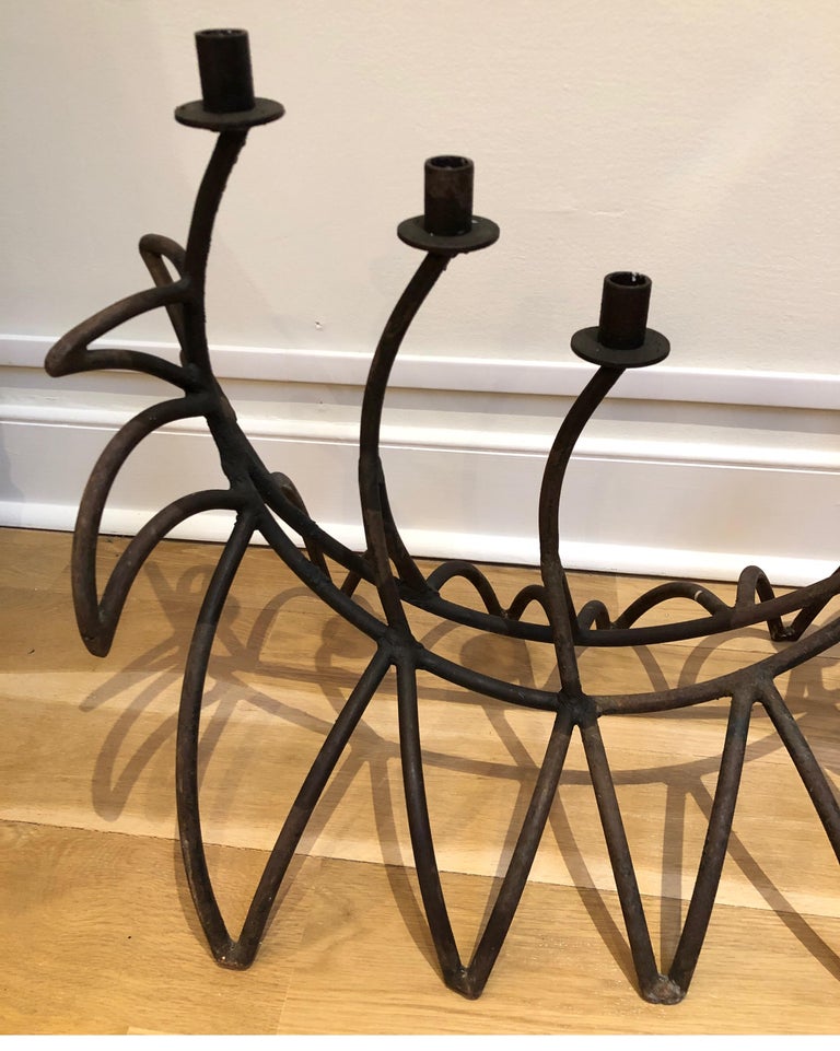 Hand Forged Midcentury Iron Candelabra, 7-Light For Sale at 1stDibs