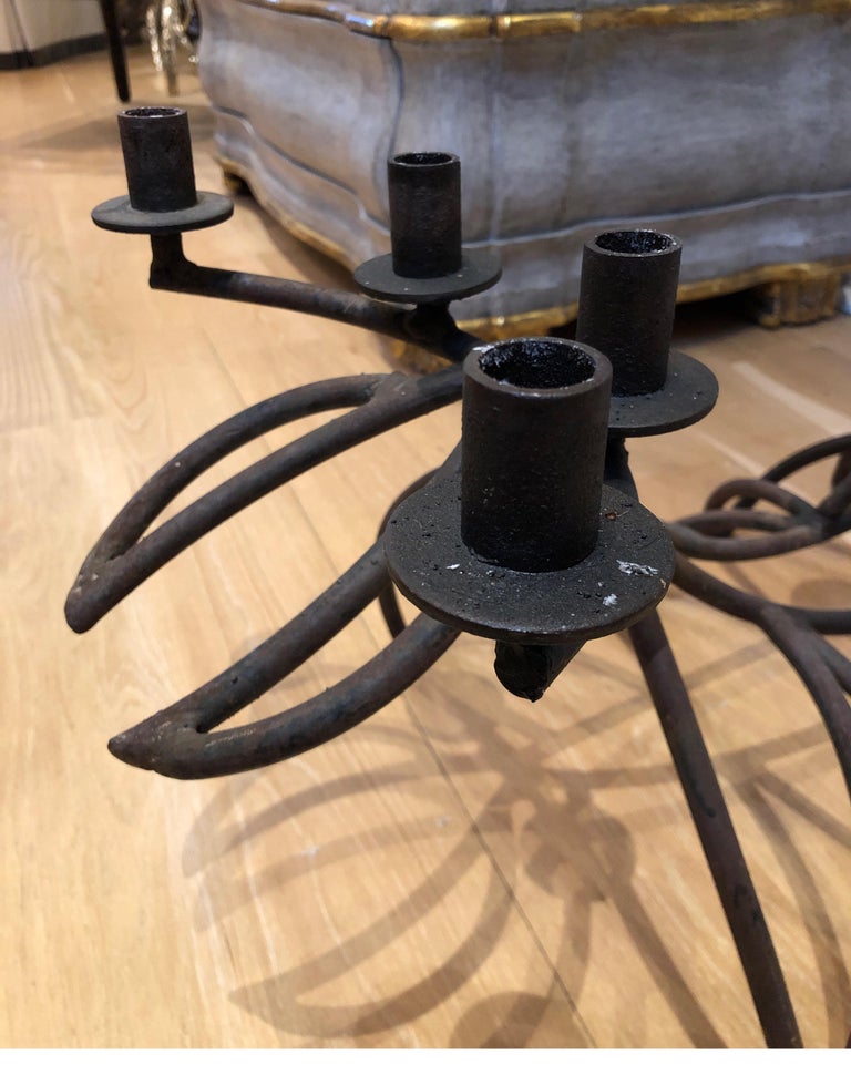 Hand Forged Midcentury Iron Candelabra, 7-Light For Sale at 1stDibs