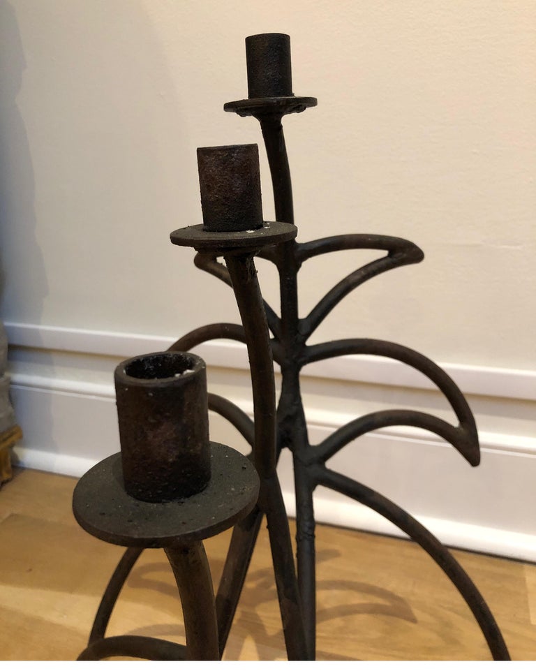 Hand Forged Midcentury Iron Candelabra, 7-Light For Sale at 1stDibs
