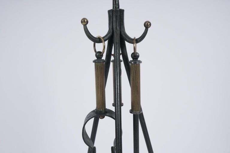 Hand Forged Tripod Iron and Brass Stand with Fireplace Tools, Austria ...