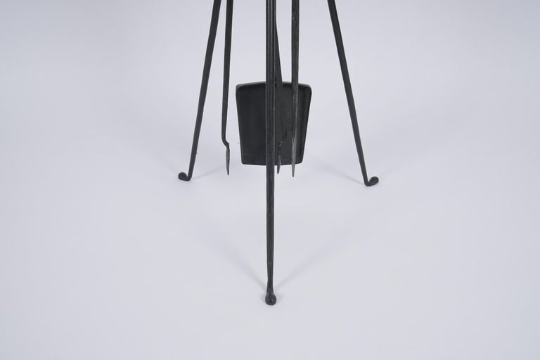 Hand Forged Tripod Iron and Brass Stand with Fireplace Tools, Austria ...