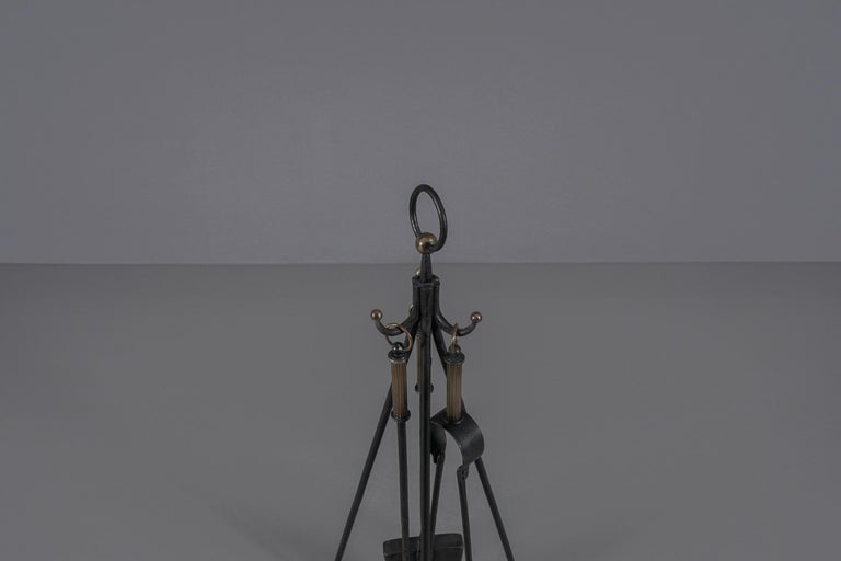 Hand Forged Tripod Iron and Brass Stand with Fireplace Tools, Austria ...