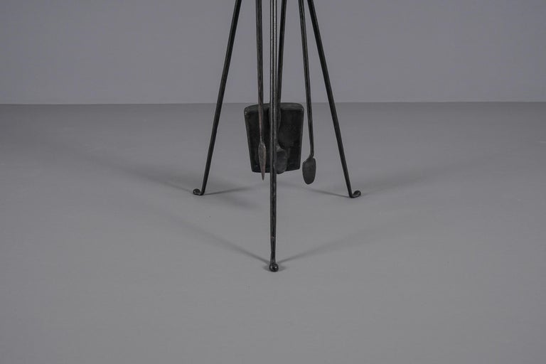 Hand Forged Tripod Iron and Brass Stand with Fireplace Tools, Austria ...