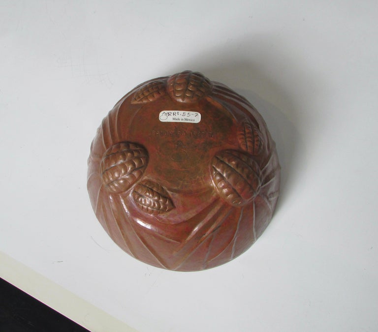 Hand Hammered Copper Bowl with Pine Cone Embellishment Signed Ramon ...