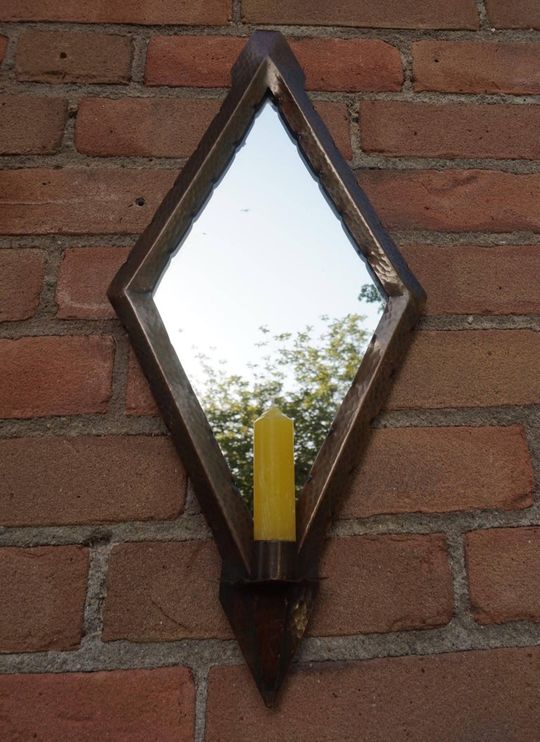 Hand-Hammered Diamond Shape Copper Arts and Crafts Wall Mirror with ...