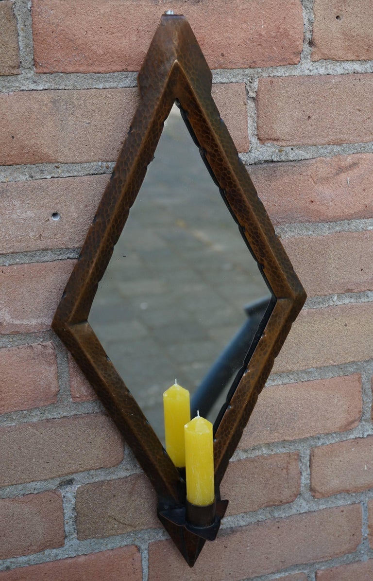 Hand-Hammered Diamond Shape Copper Arts and Crafts Wall Mirror with ...
