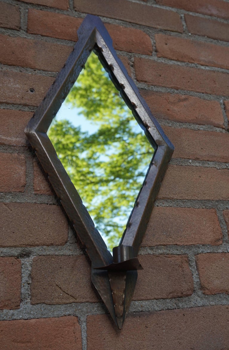 Hand-Hammered Diamond Shape Copper Arts and Crafts Wall Mirror with ...