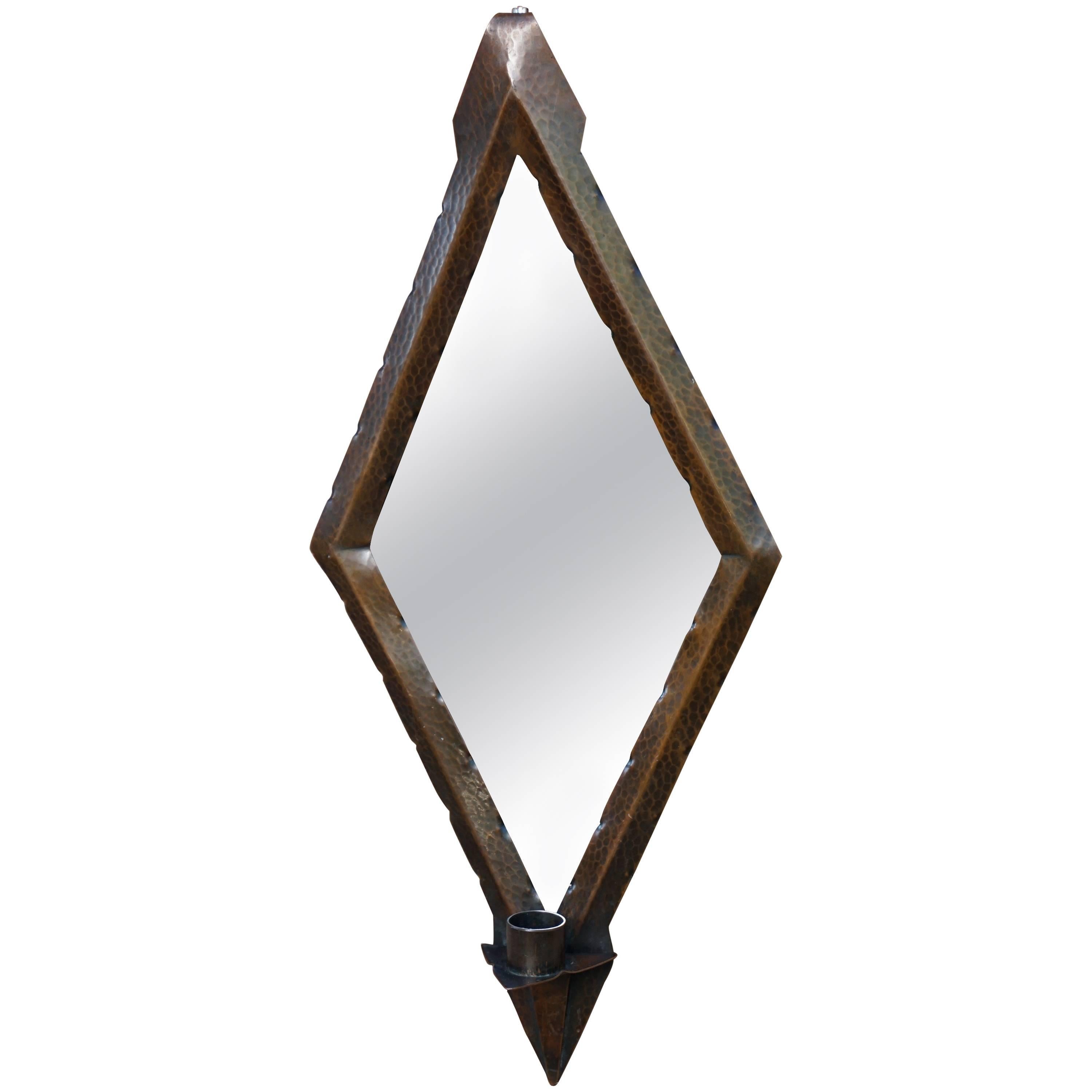 Hand-Hammered Diamond Shape Copper Arts and Crafts Wall Mirror with ...