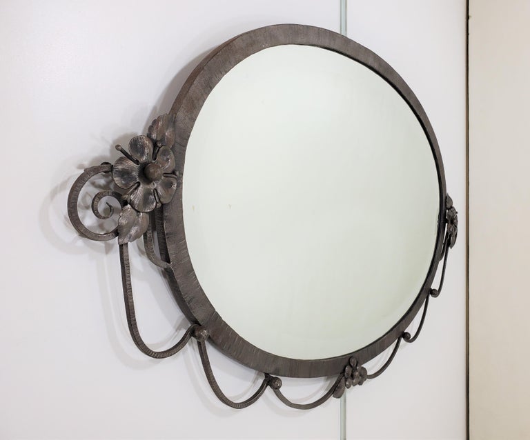 Hand hammered iron Art Deco Hand Forged Oval Mirror attrib. to Francois ...
