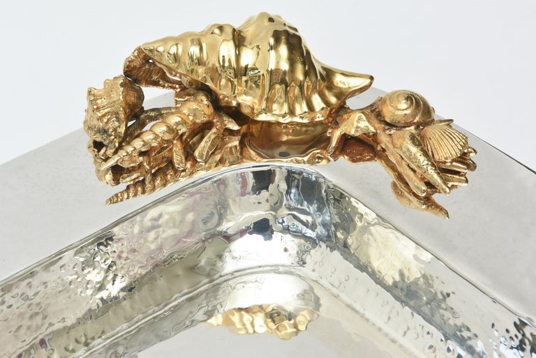 Hand-Hammered Silver-Plate and 24-Carat Gold-Plated Sea Shell Tray ...