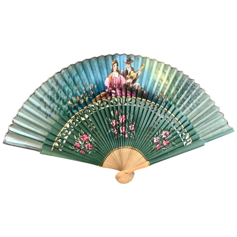 Hand Held Fan "Spanish Couple" Made in Spain, circa 1940s at 1stDibs