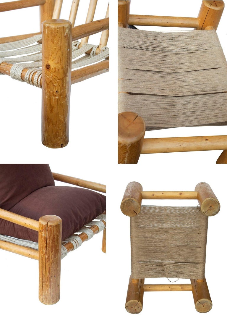 Hand Hewn Pine Log Armchair and Ottoman For Sale at 1stDibs