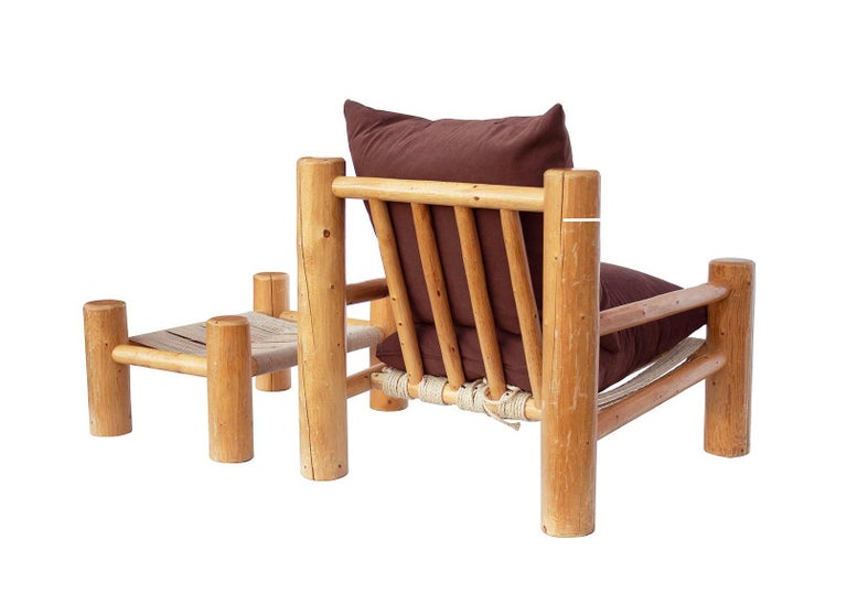 Hand Hewn Pine Log Armchair and Ottoman For Sale at 1stDibs