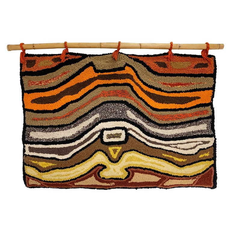 Hand Hooked Abstract Rug Wall Hanging Textile, Circa 1960s at 1stDibs
