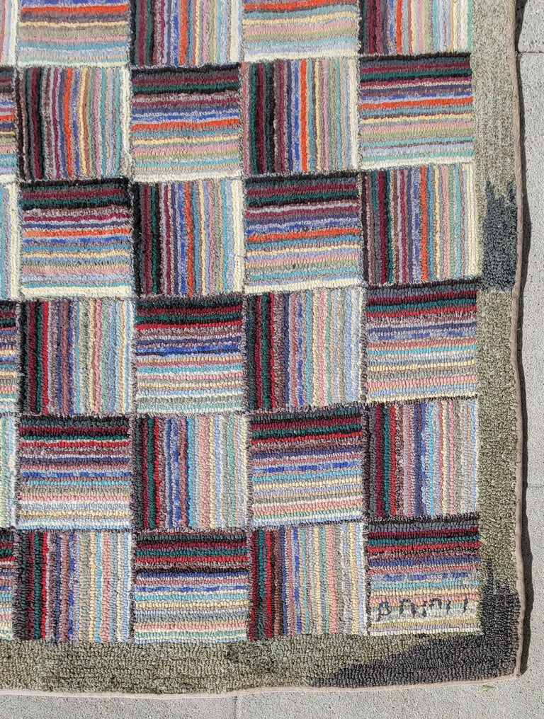 Hand Hooked Room Size Log Cabin Rug For Sale at 1stDibs