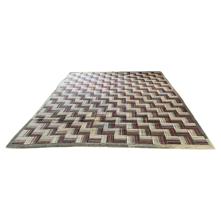 Hand Hooked Room Size Log Cabin Rug For Sale at 1stDibs