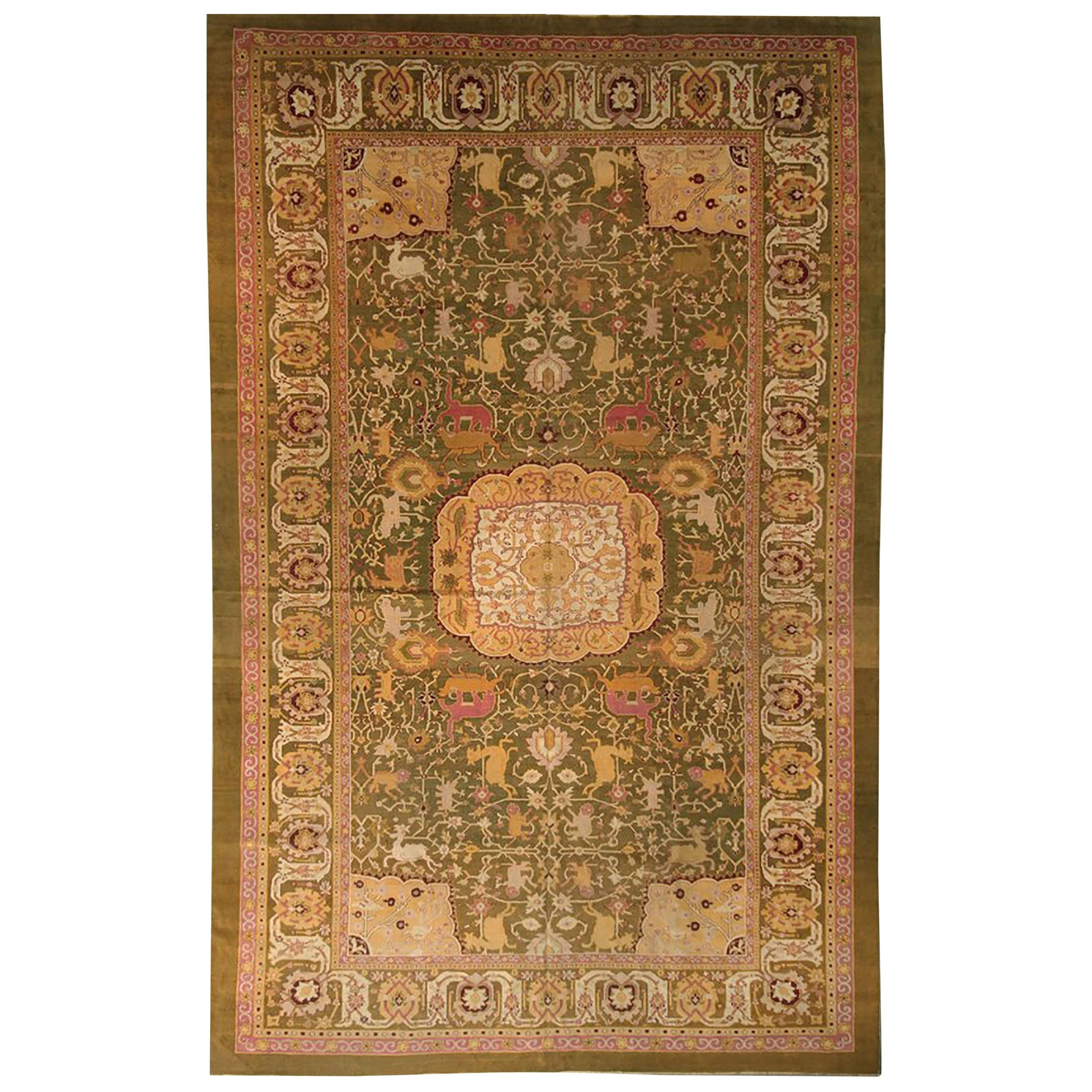Hand-Knotted Antique Agra Rug in Beige Brown with Medallion Pattern For ...