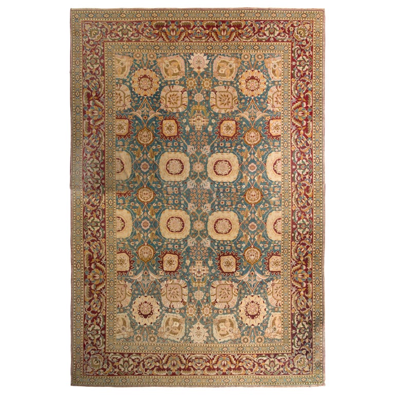 Hand-Knotted Antique Amritsar Rug in Blue, Gold in Floral Pattern by ...
