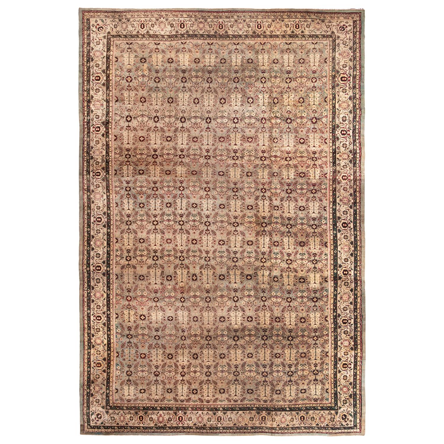 Antique Amritsar rug in Greenish-Brown, Pink Gold with Pictorial For ...