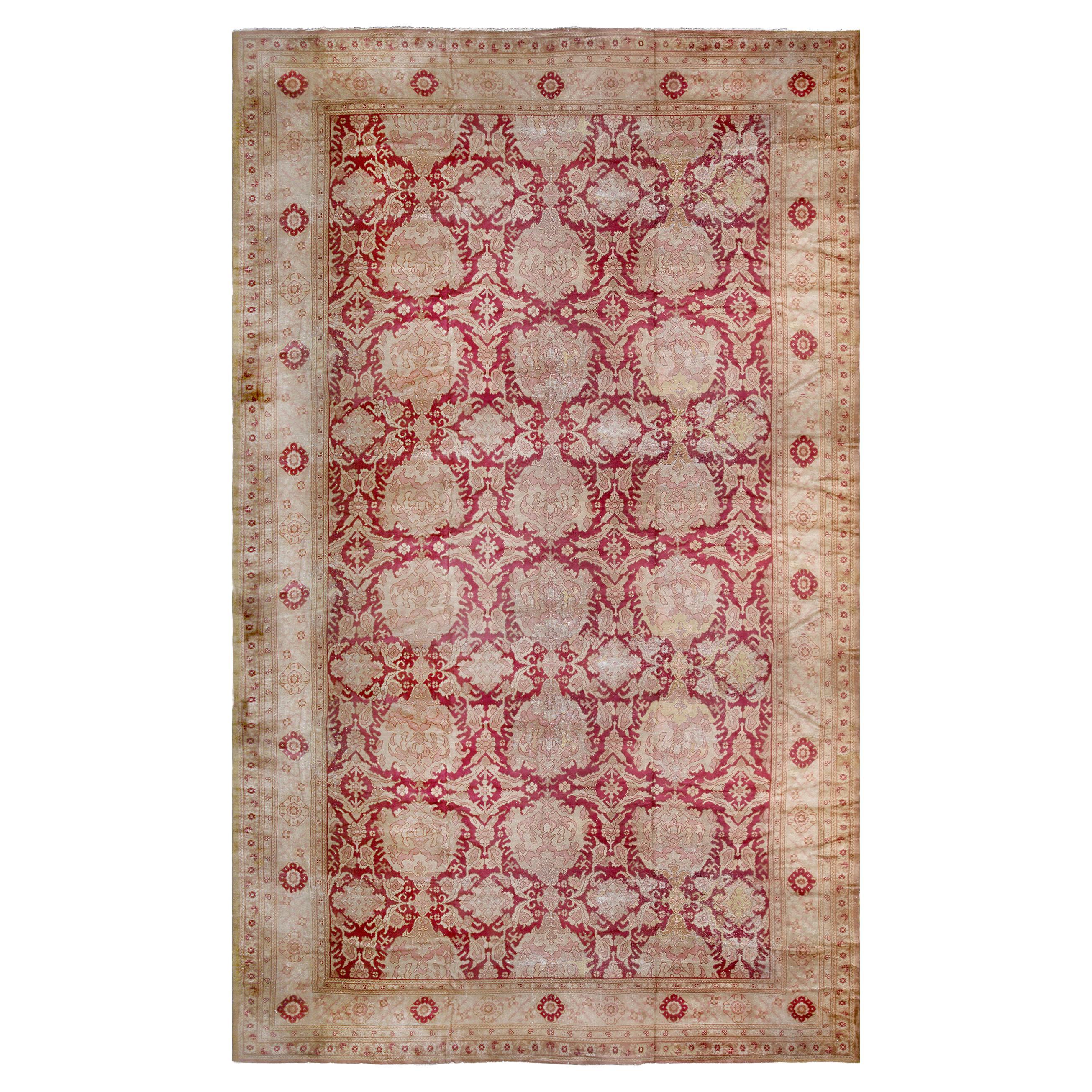 Hand-Knotted Antique Axminster Rug in Red Geometric Pattern For Sale at ...