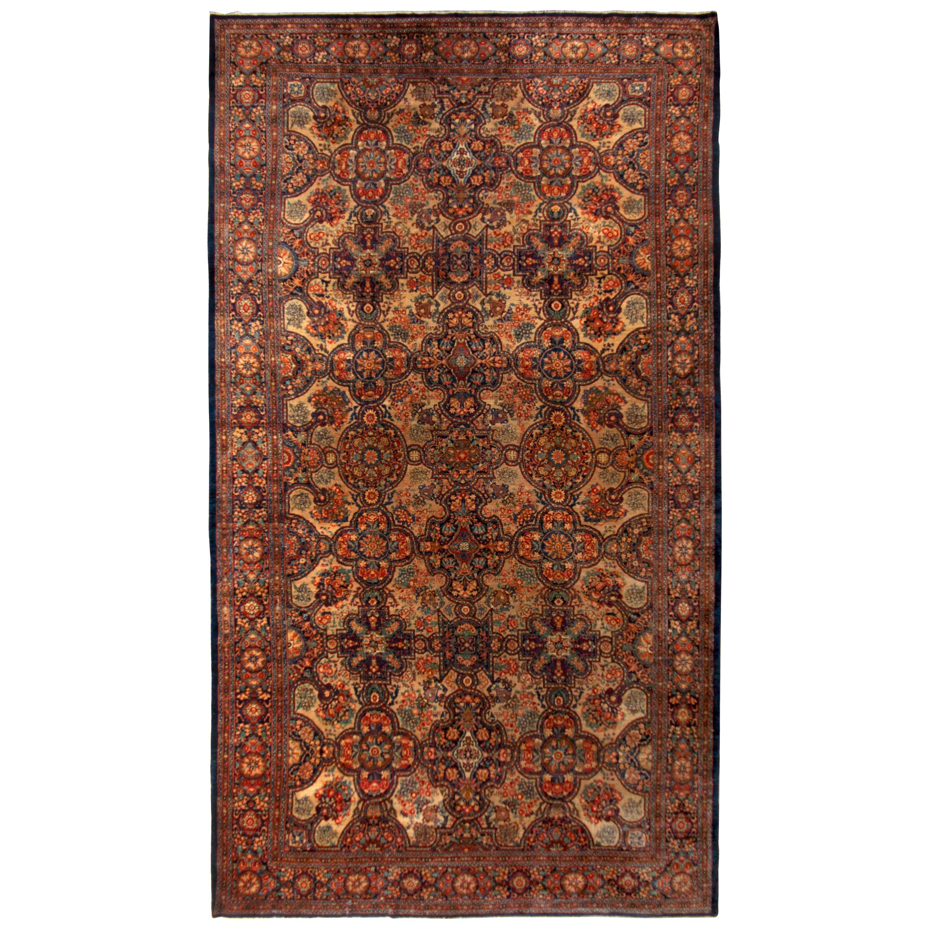 Hand-Knotted Antique Isfahan Rug in Beige with Red Floral Pattern by ...