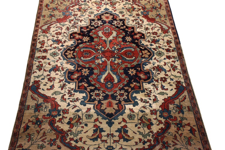 Hand-Knotted Antique Farahan Runner in Beige Medallion Pattern by Rug ...