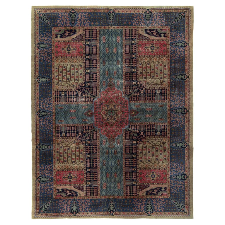 Hand-Knotted Antique Indian Rug in Blue, Red Garden Pattern by Rug and ...