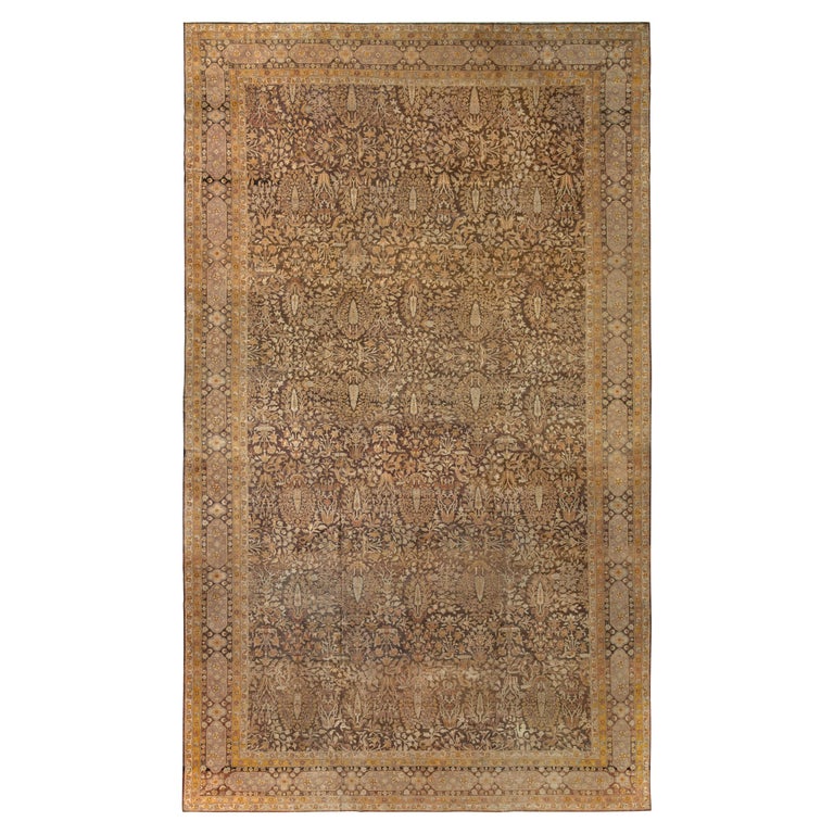 Hand-Knotted Antique Lorestan Rug in Beige Brown Floral Pattern For ...