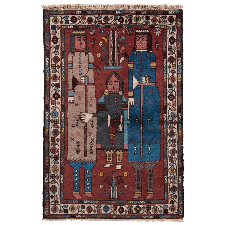 Hand Knotted Antique Lori Persian Rug in Brown Pictorial Pattern by Rug ...