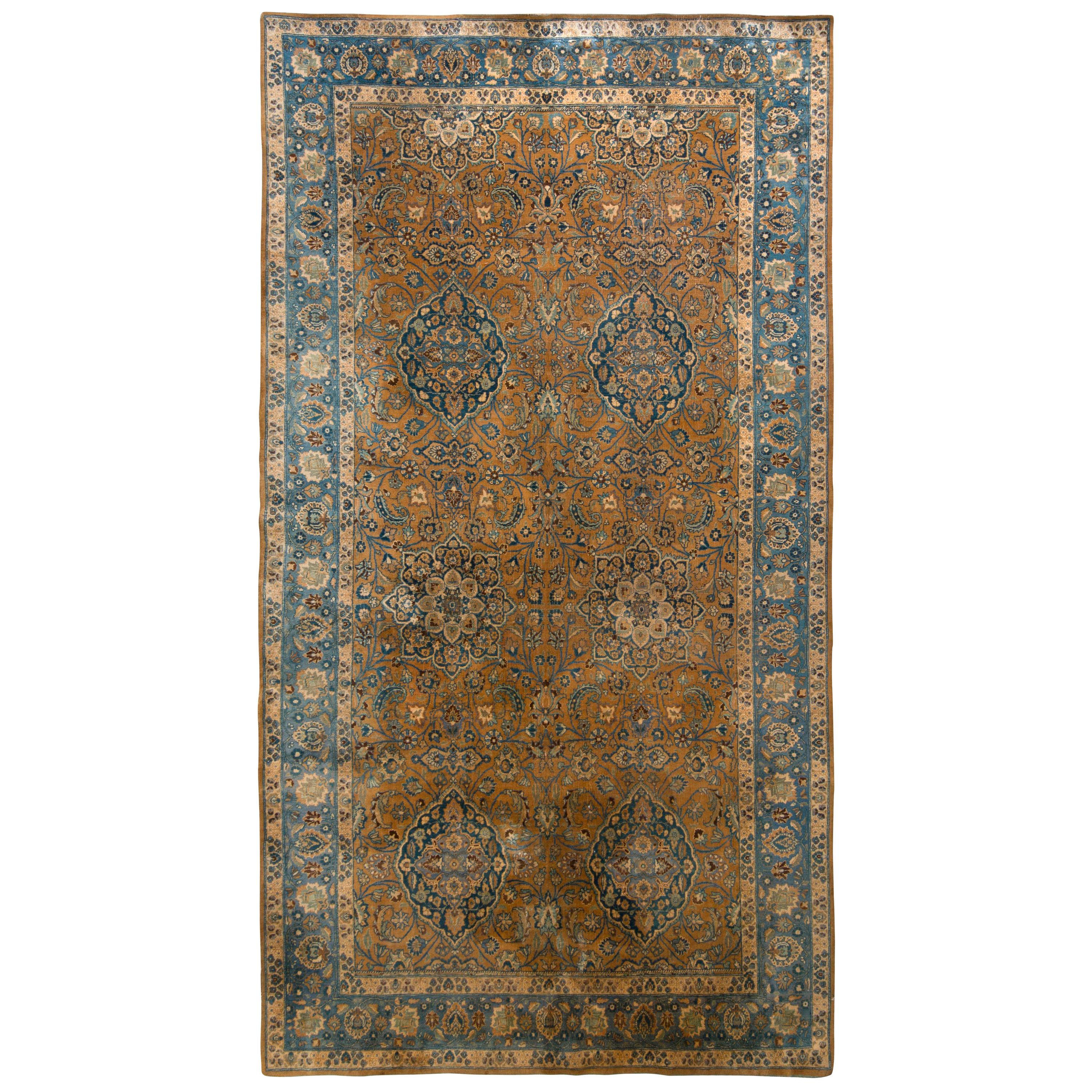Hand Knotted Vintage Tulu Rug in Beige and Blue Checkered Pattern at ...
