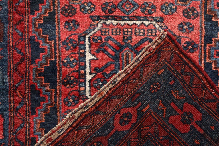 Hand Knotted Antique Mosul Rug in Red Blue Tribal Medallion Pattern at ...