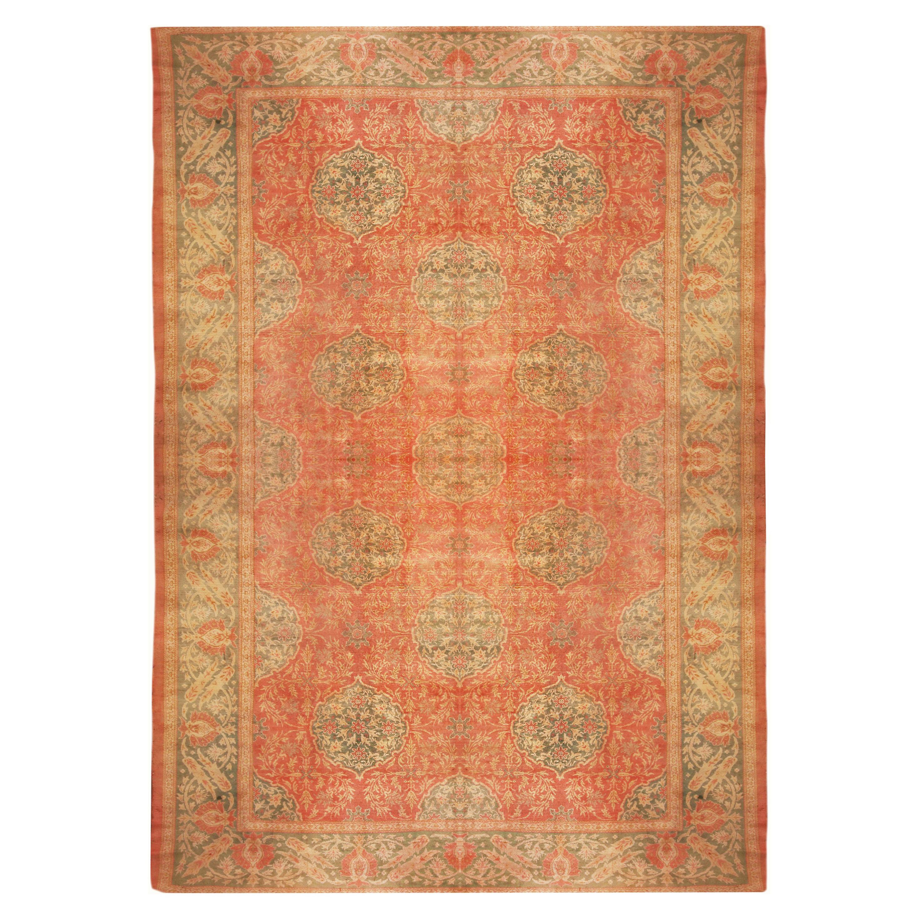 Antique Oushak Rug with Floral Pattern in Pink, Orange and Light Green ...