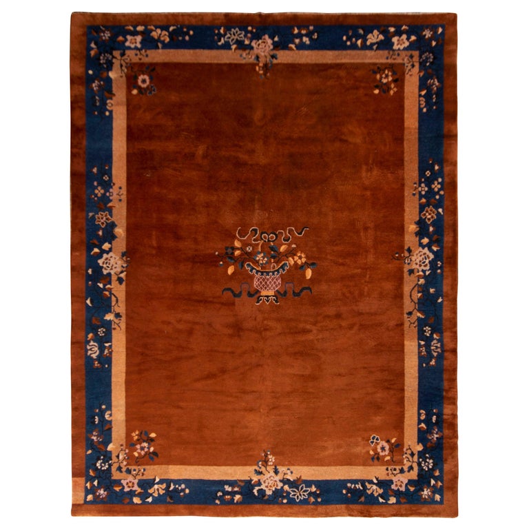 Hand Knotted Antique Peking Rug Brown Blue Open Art Deco Design by Rug ...