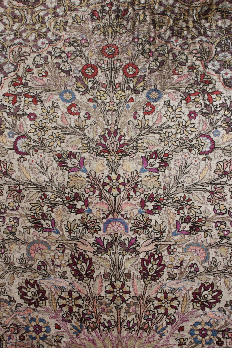Hand-Knotted Antique Persian Kashan Rug in Green Floral Pattern by Rug ...