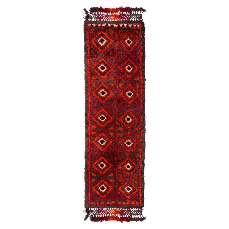 Hand Knotted Antique Rug Red Black Style Runner Diamond Pattern by Rug ...
