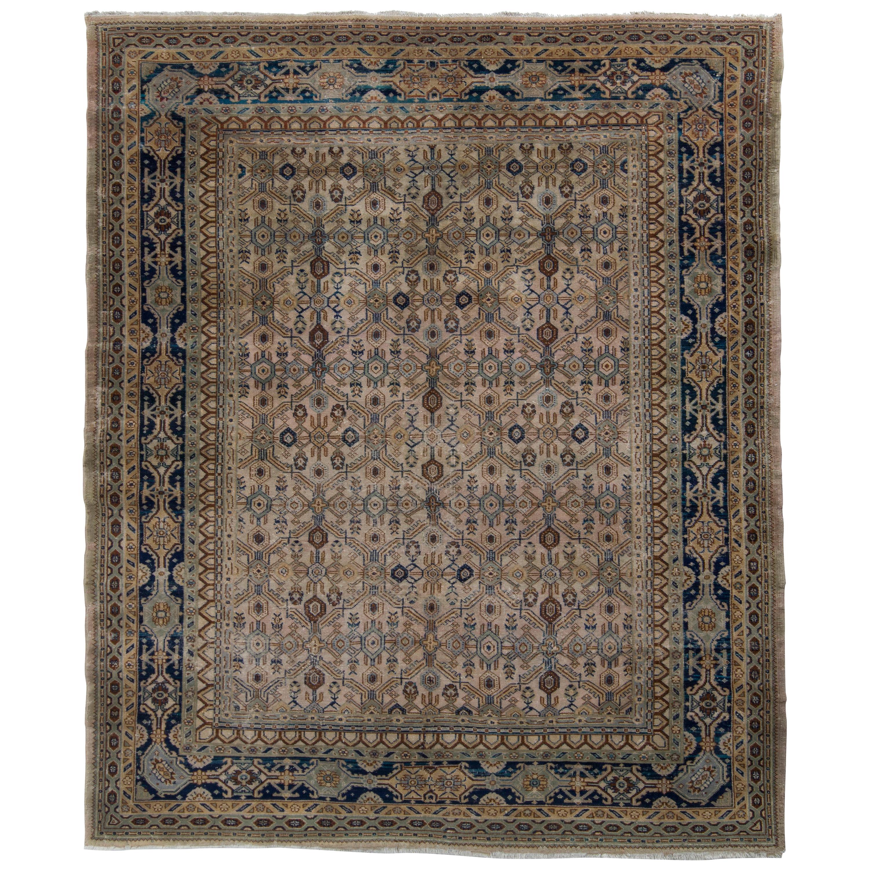 Hand-Knotted Antique Kuba Rug in Black and Blue Geometric Pattern by ...