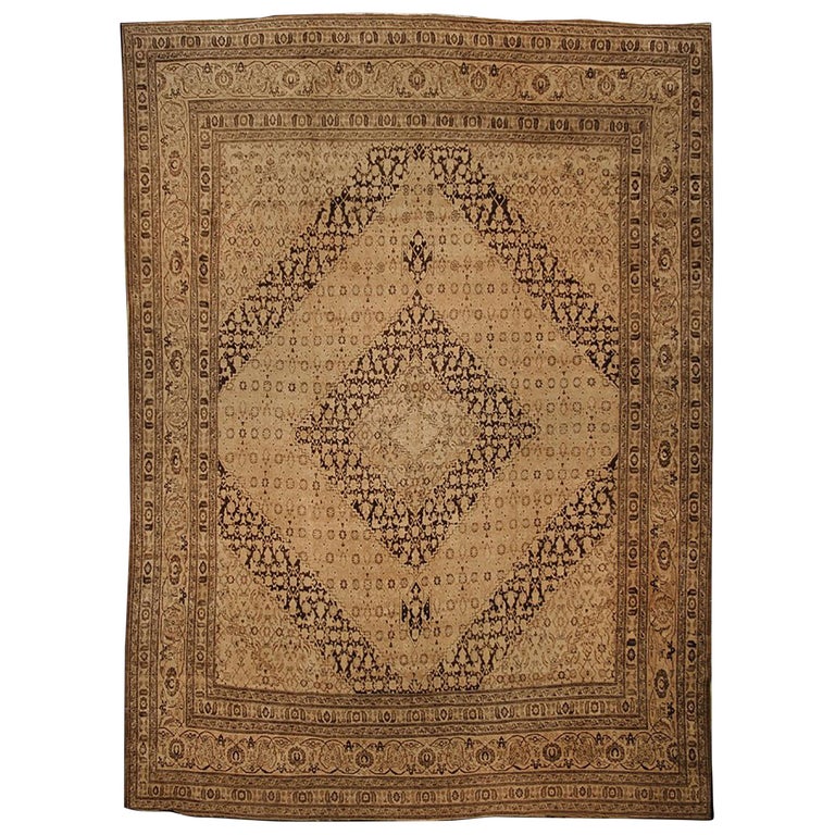 Hand Knotted Antique Tabriz Rug in Beige Brown Medallion Pattern by Rug ...
