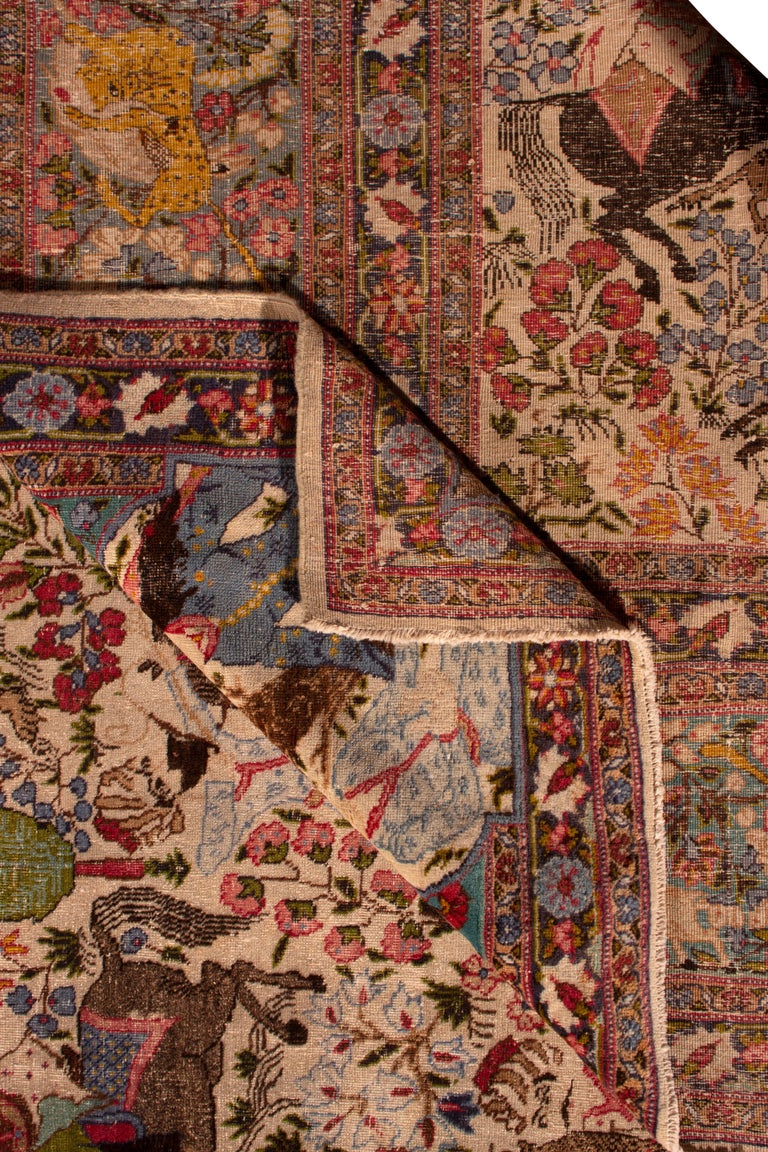 Hand Knotted Antique Tabriz Rug Beige Pictorial All-Over Pattern by Rug ...