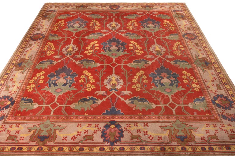 Antique Voysey Arts and Crafts Rug in Red with Floral Patterns For Sale ...