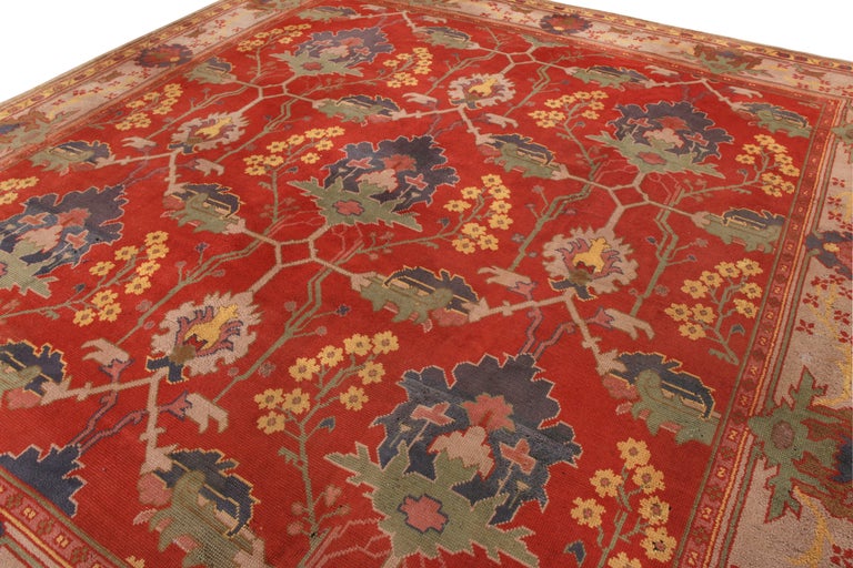 Antique Voysey Arts and Crafts Rug in Red with Floral Patterns For Sale ...