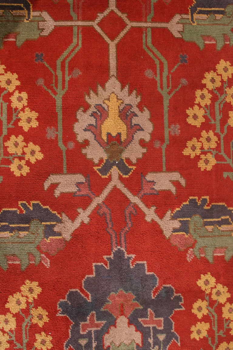 Antique Voysey Arts and Crafts Rug in Red with Floral Patterns For Sale ...