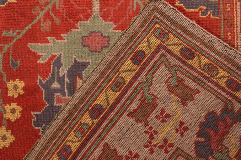 Antique Voysey Arts and Crafts Rug in Red with Floral Patterns For Sale ...