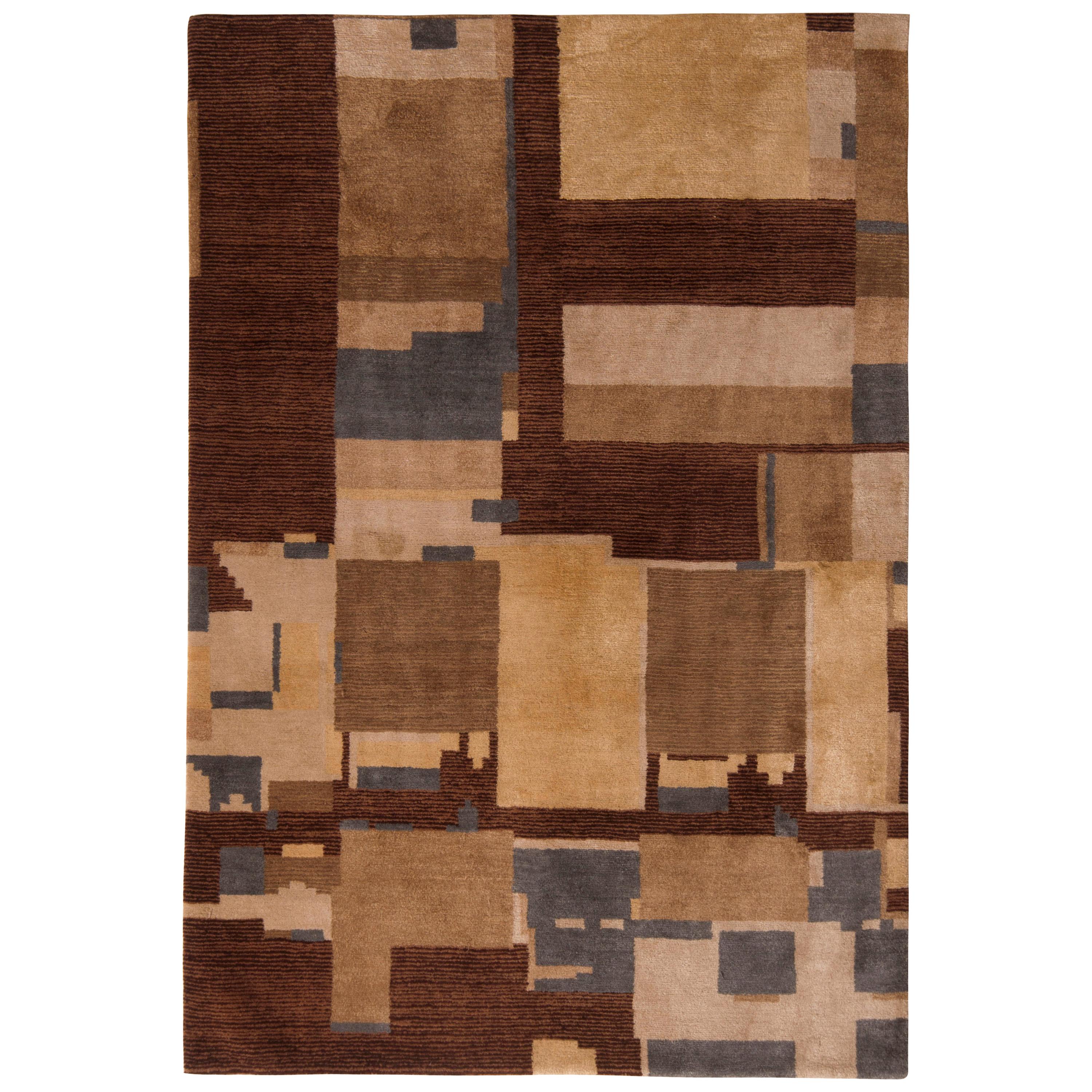 Rug and Kilim's Hand-Knotted Wool Silk Modern Runner in Brown ...