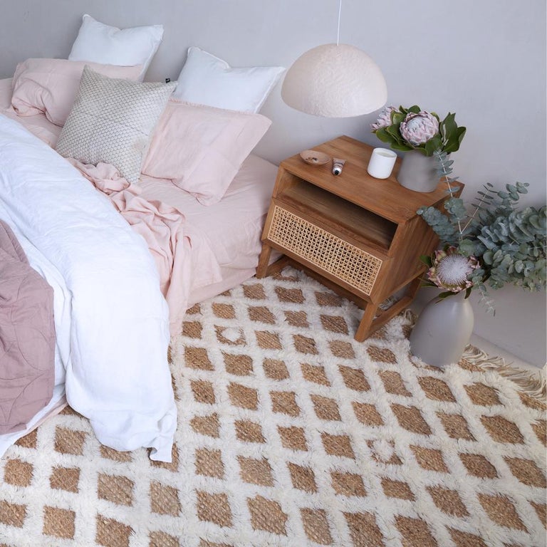 Hand Knotted Base Plaited Customizable Diamond Weave in White Extra ...